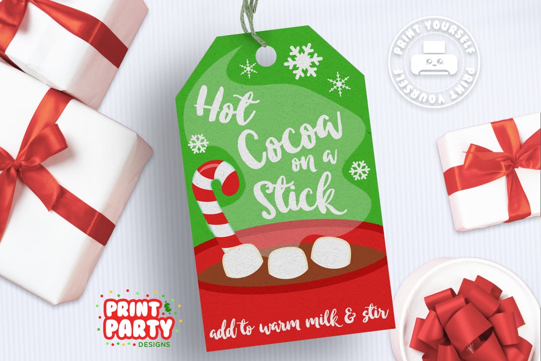 Printable Hot Cocoa on a Stick Gift Tags, Hot Chocolate Gift Tags ...