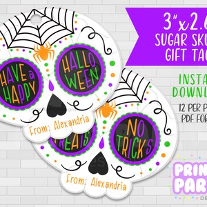 Printable Sugar Skull Day of the Dead Halloween Favor Gift Tags, Happy ...
