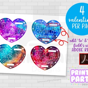 Printable Galaxy You're Out of This World Valentine's Day Cards for ...