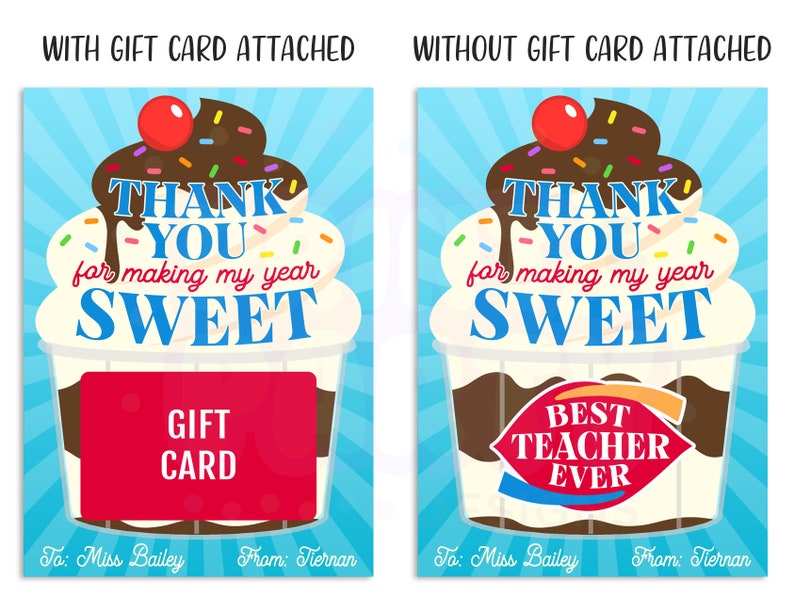 5x7 Ice Cream Teacher Gift Card Holder Teacher Appreciation - Etsy