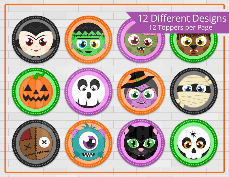 Printable Cute Halloween Cupcake Toppers and Wrappers | Etsy