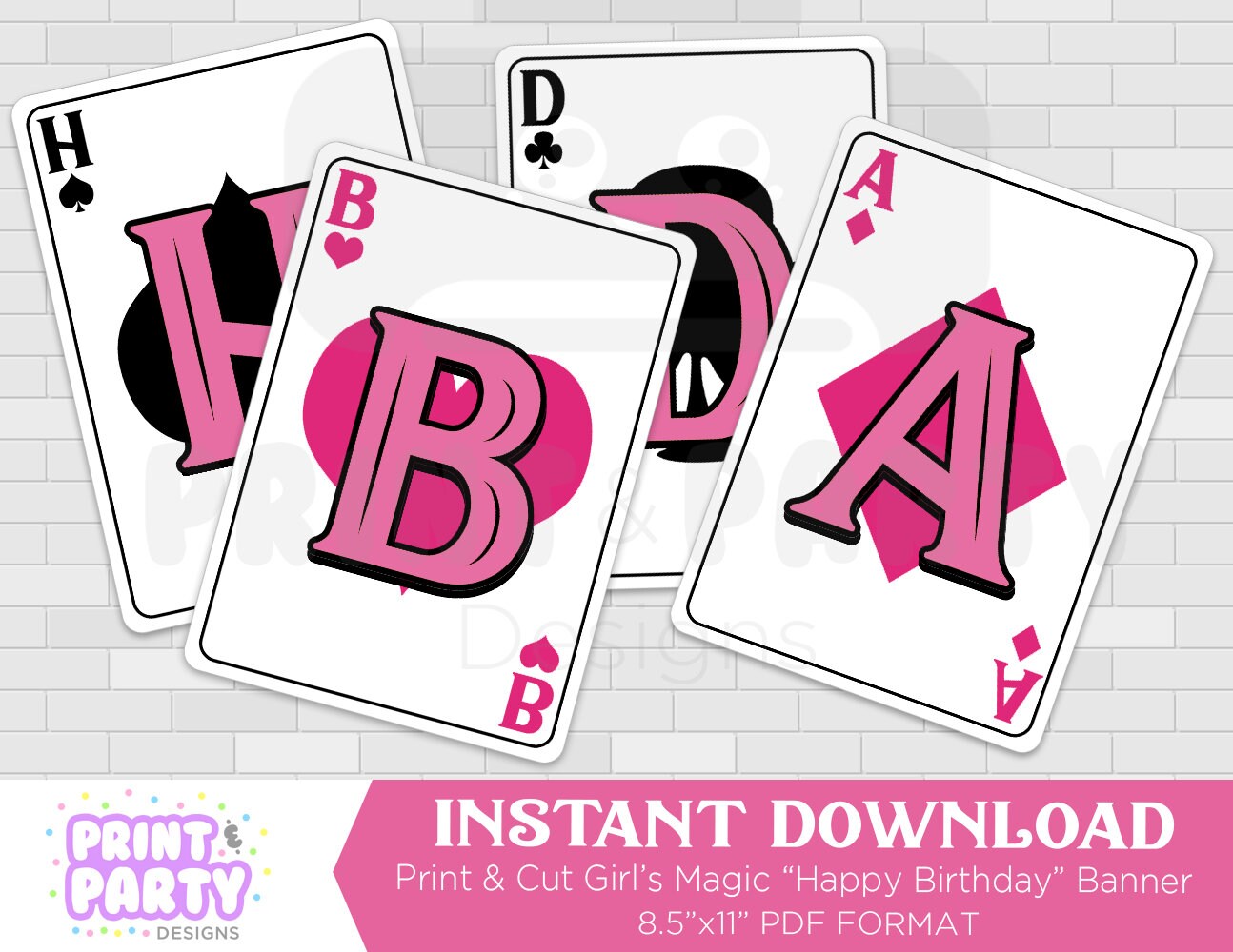 Printable Magic Playing Card Happy Birthday Banner, Girl's Magic ...