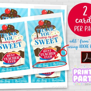 5x7 Ice Cream Teacher Gift Card Holder, Teacher Appreciation Card ...