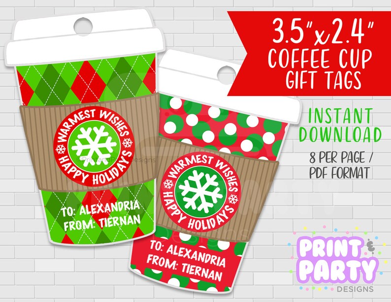 Printable Coffee Cup Christmas Party Favor Gift Tags - Etsy