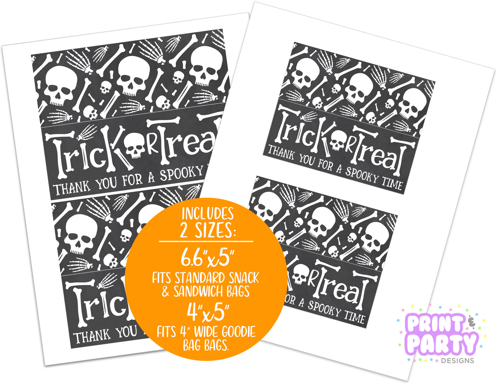 Printable Skeleton Skull Halloween Treat Bag Toppers Trick or | Etsy