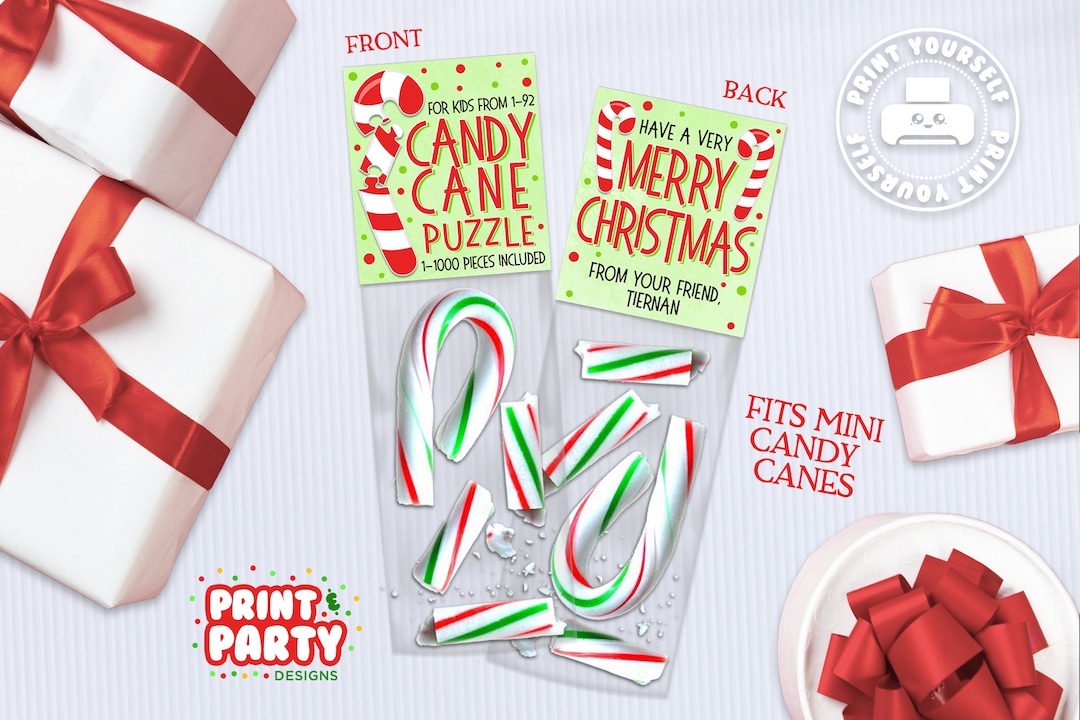 Printable Candy Cane Puzzle Gag Gift, Candy Cane Bag Toppers, Christmas ...