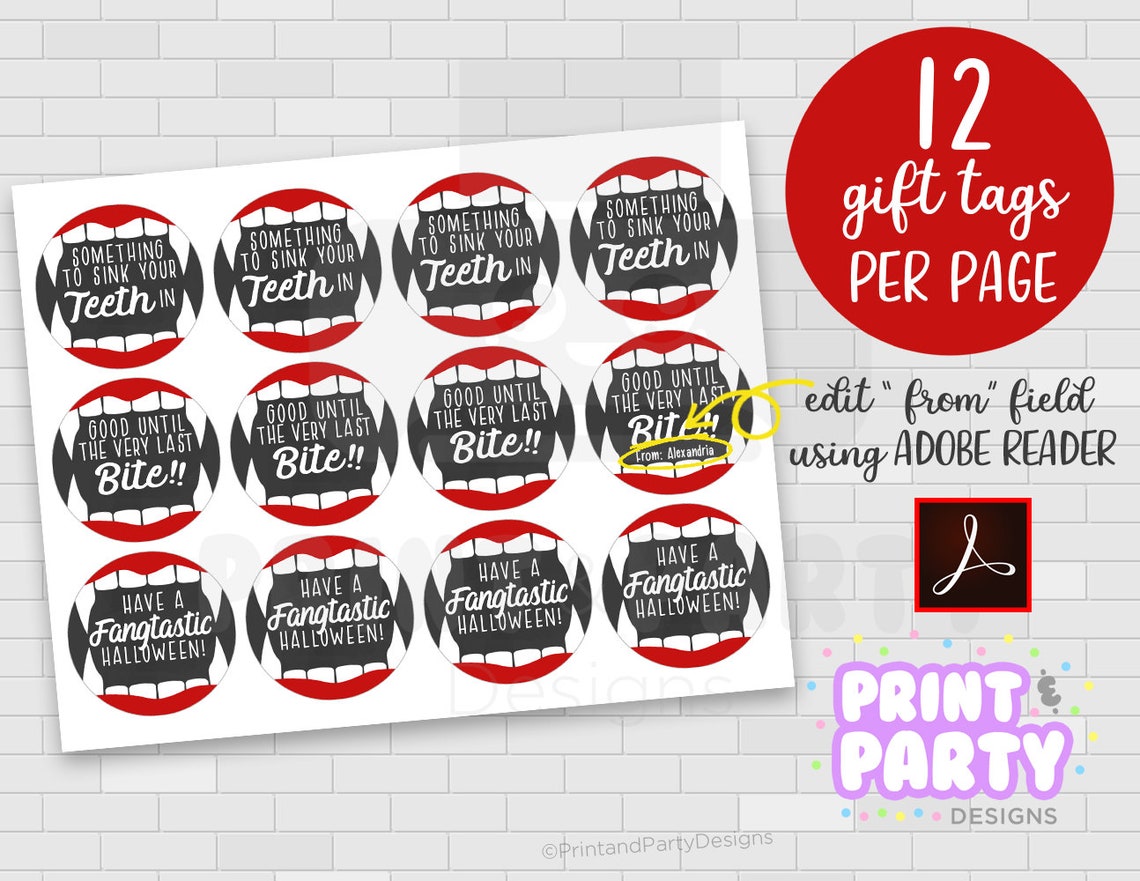 Printable Vampire Fangs Halloween Party Favor Gift Tags Kids - Etsy