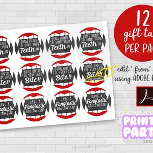 Printable Vampire Fangs Halloween Party Favor Gift Tags, Kids Halloween ...