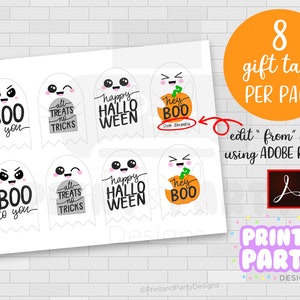 Printable Cute Ghost Halloween Party Favor Gift Tags, Halloween Party ...
