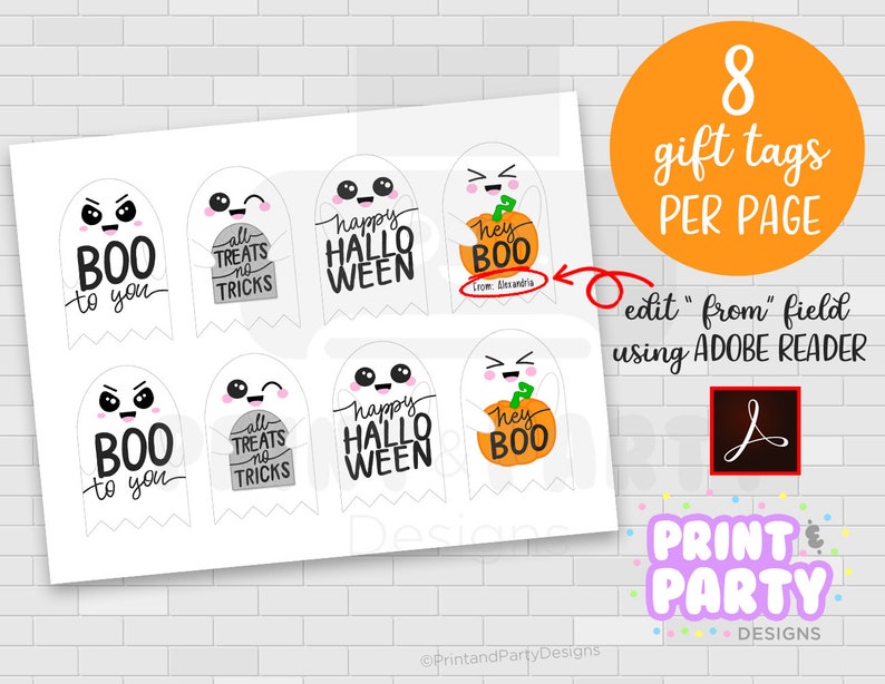 Printable Cute Ghost Halloween Party Favor Gift Tags | Etsy