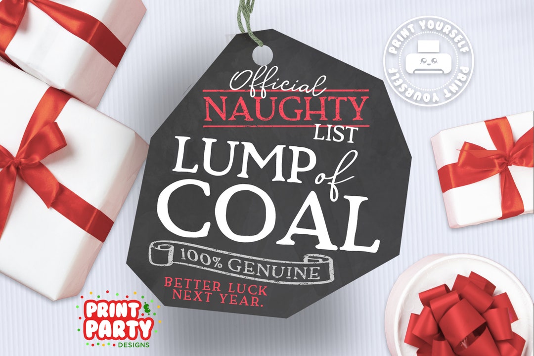 Printable Lump of Coal Gift Tags, Naughty List Gift Tag, Coal Gag Prank ...
