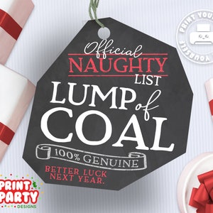 Printable Lump of Coal Gift Tags, Naughty List Gift Tag, Coal Gag Prank ...