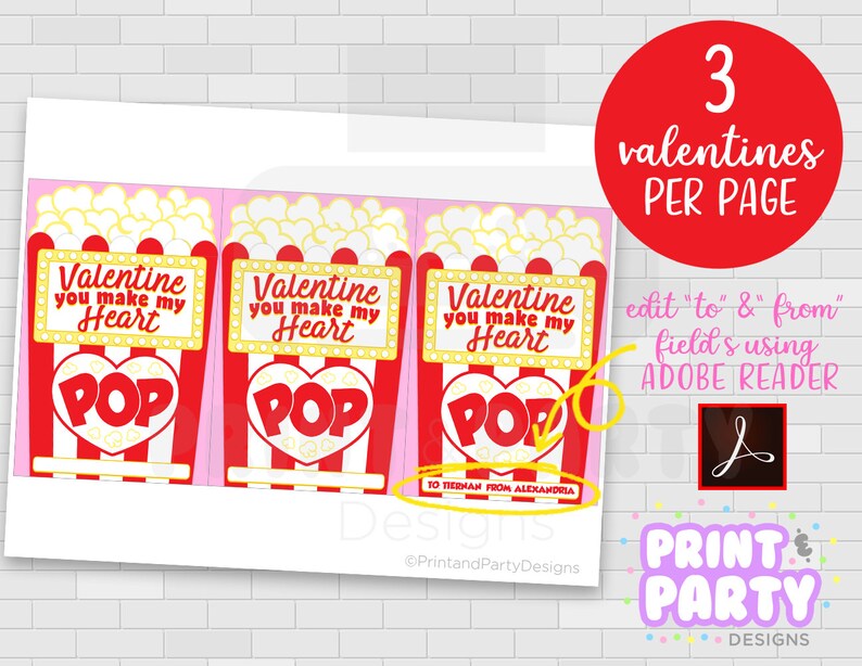 Printable You Make My Heart Pop Valentine's Day Cards for | Etsy
