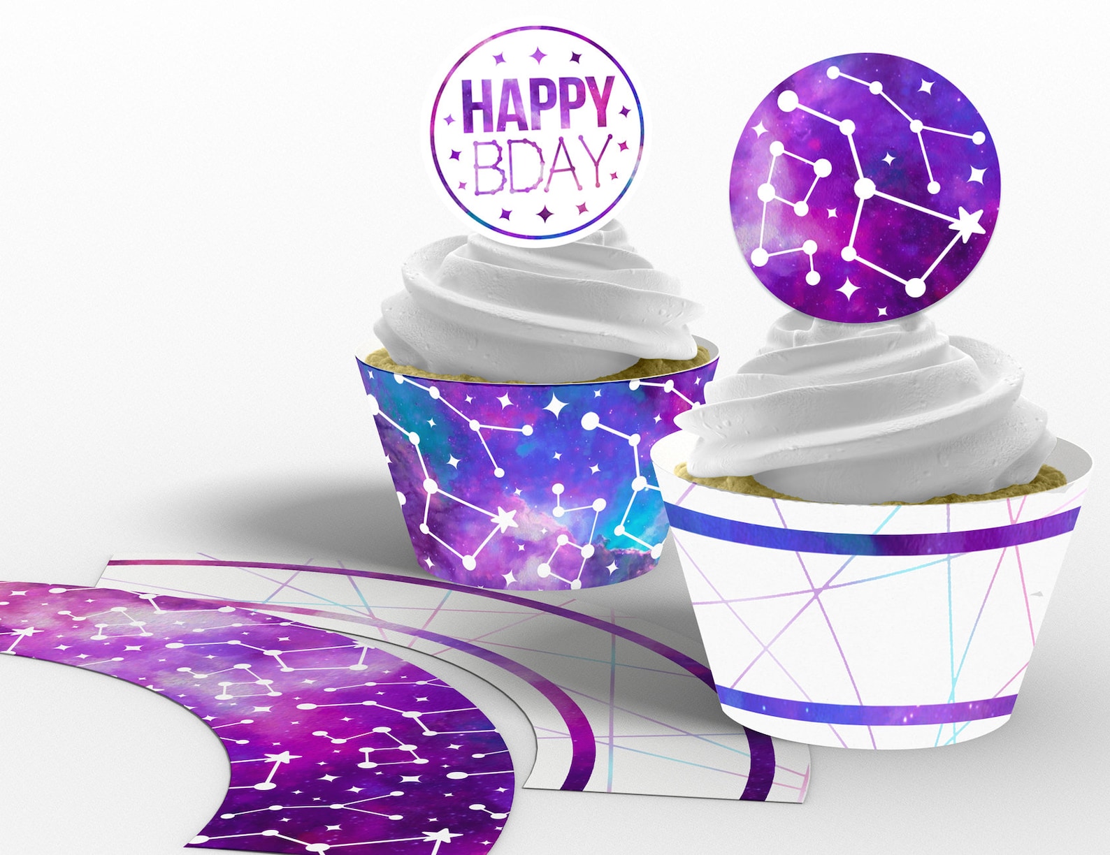 Printable Galaxy Cupcake Toppers and Wrappers Galaxy Birthday - Etsy