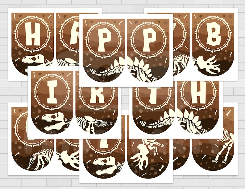 Printable Dinosaur Fossil Happy Birthday Banner Dinosaur - Etsy