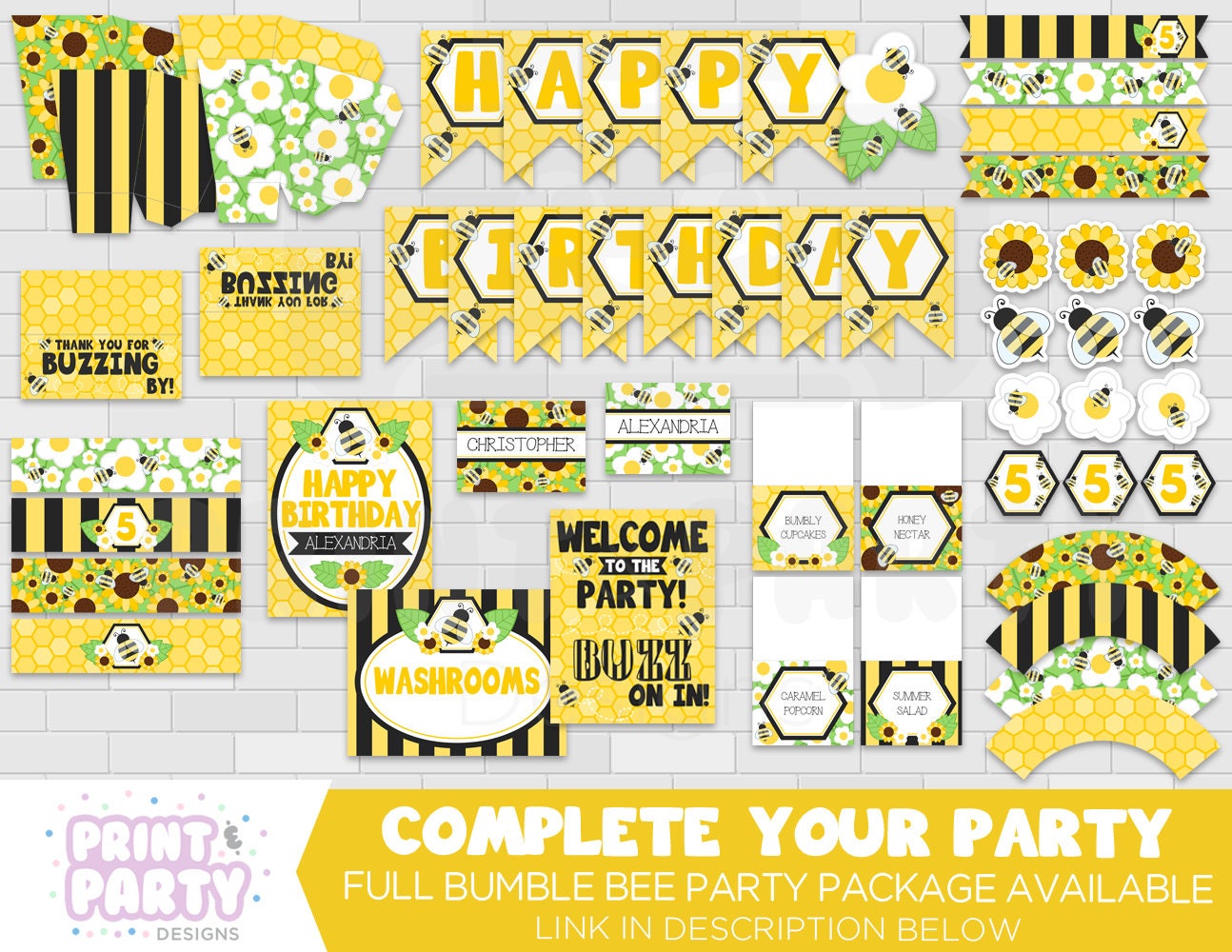 Printable Bumble Bee Happy Birthday Banner, Honey Bee Party Decorations ...