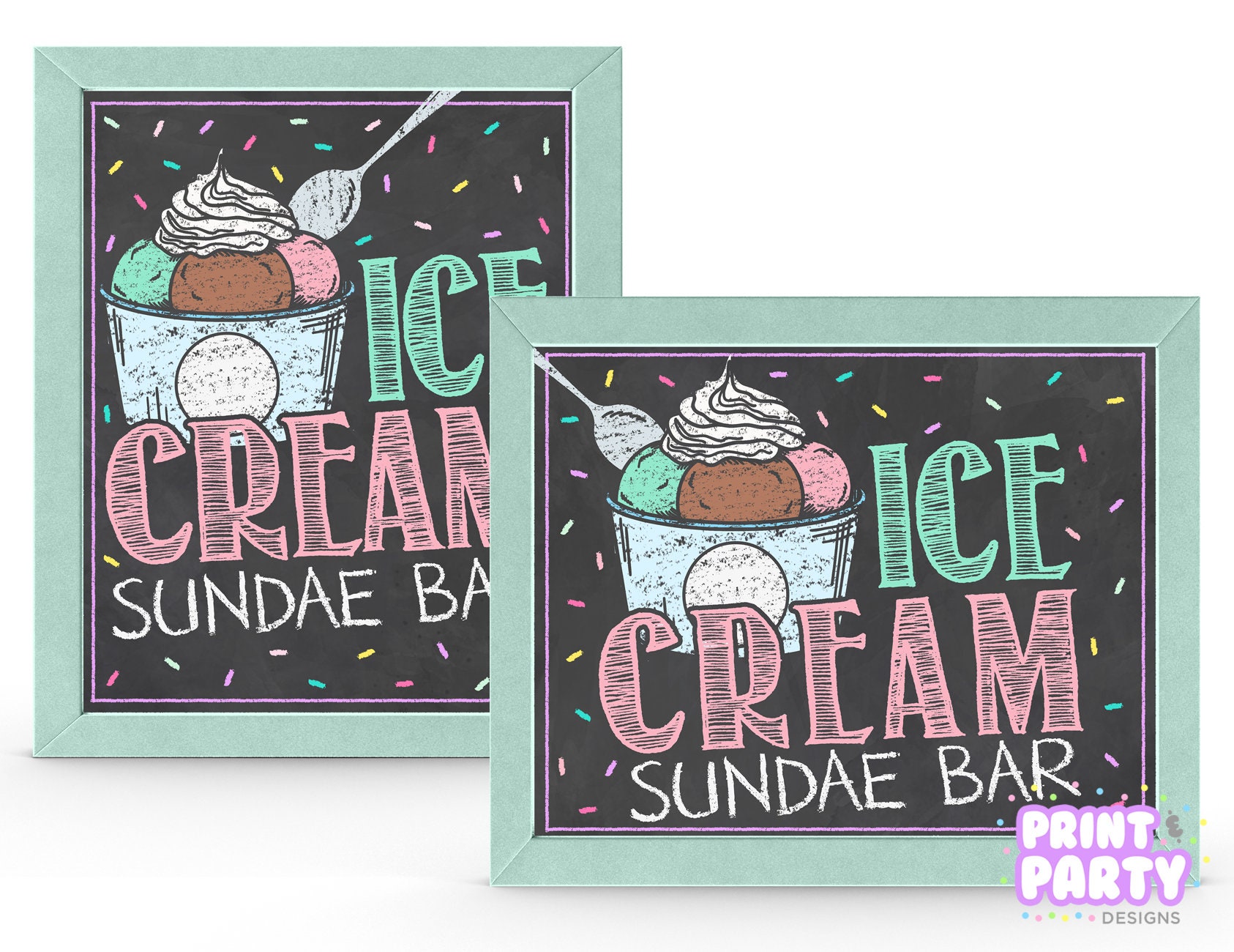 Printable Chalkboard Ice Cream Sundae Bar Kit, Ice Cream Birthday Party ...