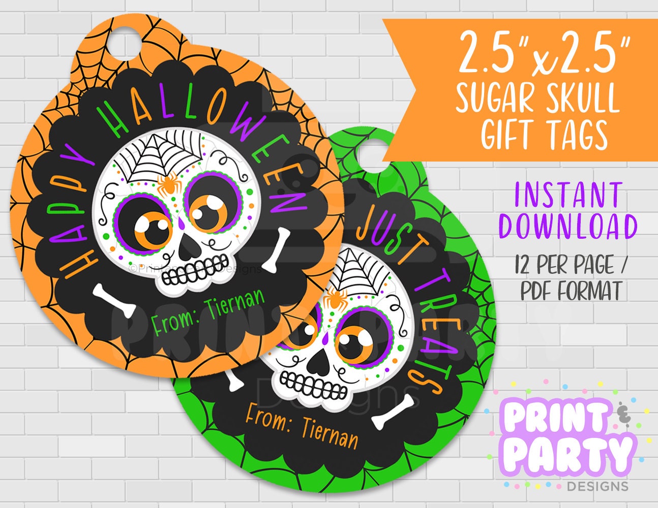 Printable Sugar Skull Day of the Dead Halloween Favor Gift Tags, Happy ...