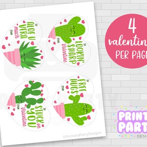 Printable Cactus Valentine's Day Cards for Kids, Succulent Valentines ...