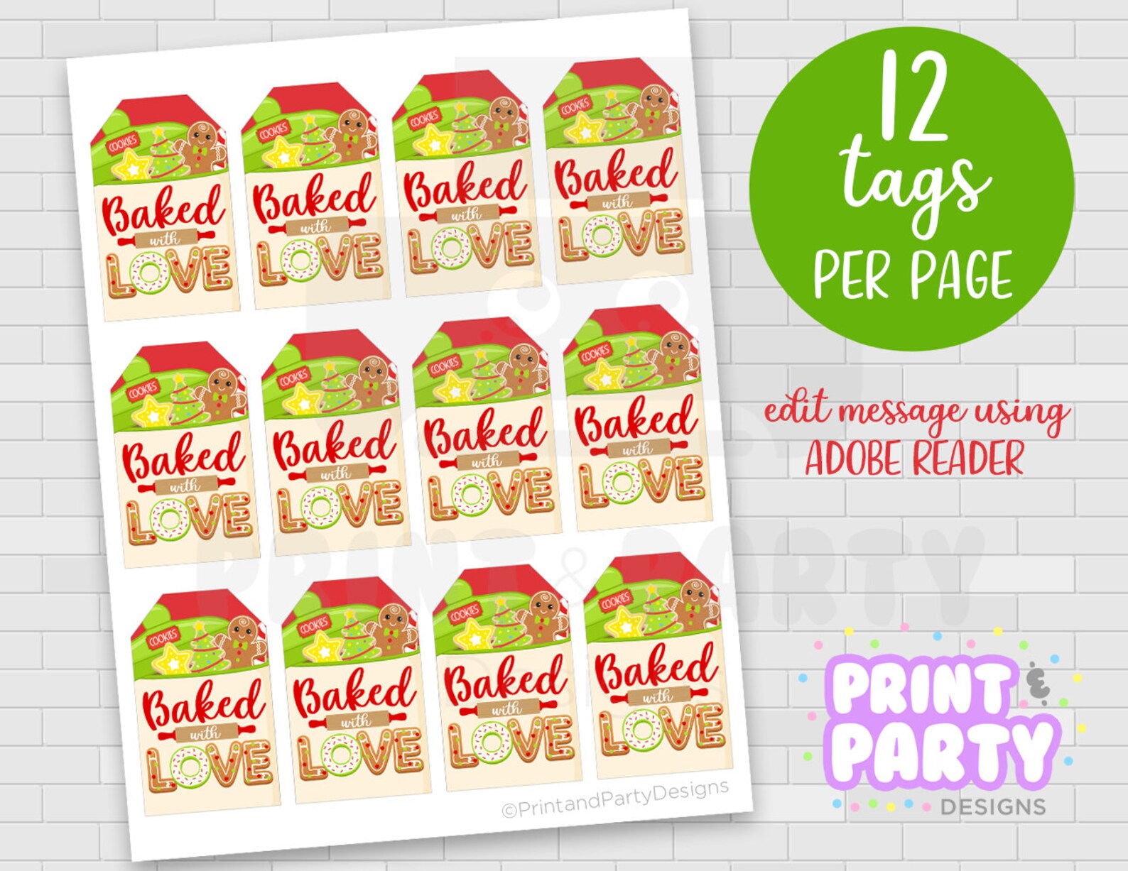 Printable Baked With Love Christmas Gift Tags Cookie Exchange | Etsy