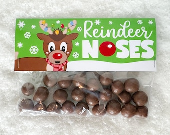 Reindeer Noses Bag Topper, INSTANT EDITABLE DOWNLOAD, Holiday Treat Bag ...