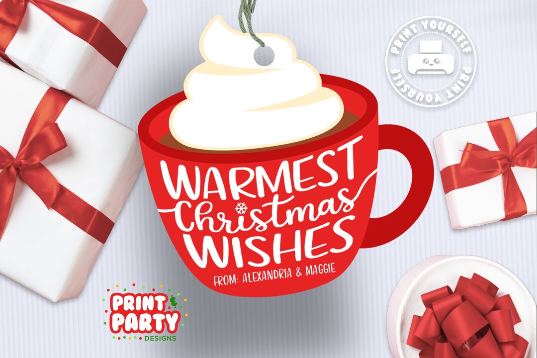 Printable Hot Chocolate Christmas Party Favor Gift Tags, Holiday Gift ...