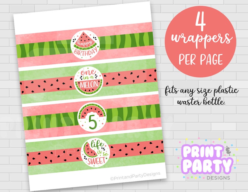 Printable Watermelon Water Bottle Labels, Watermelon Birthday Party ...
