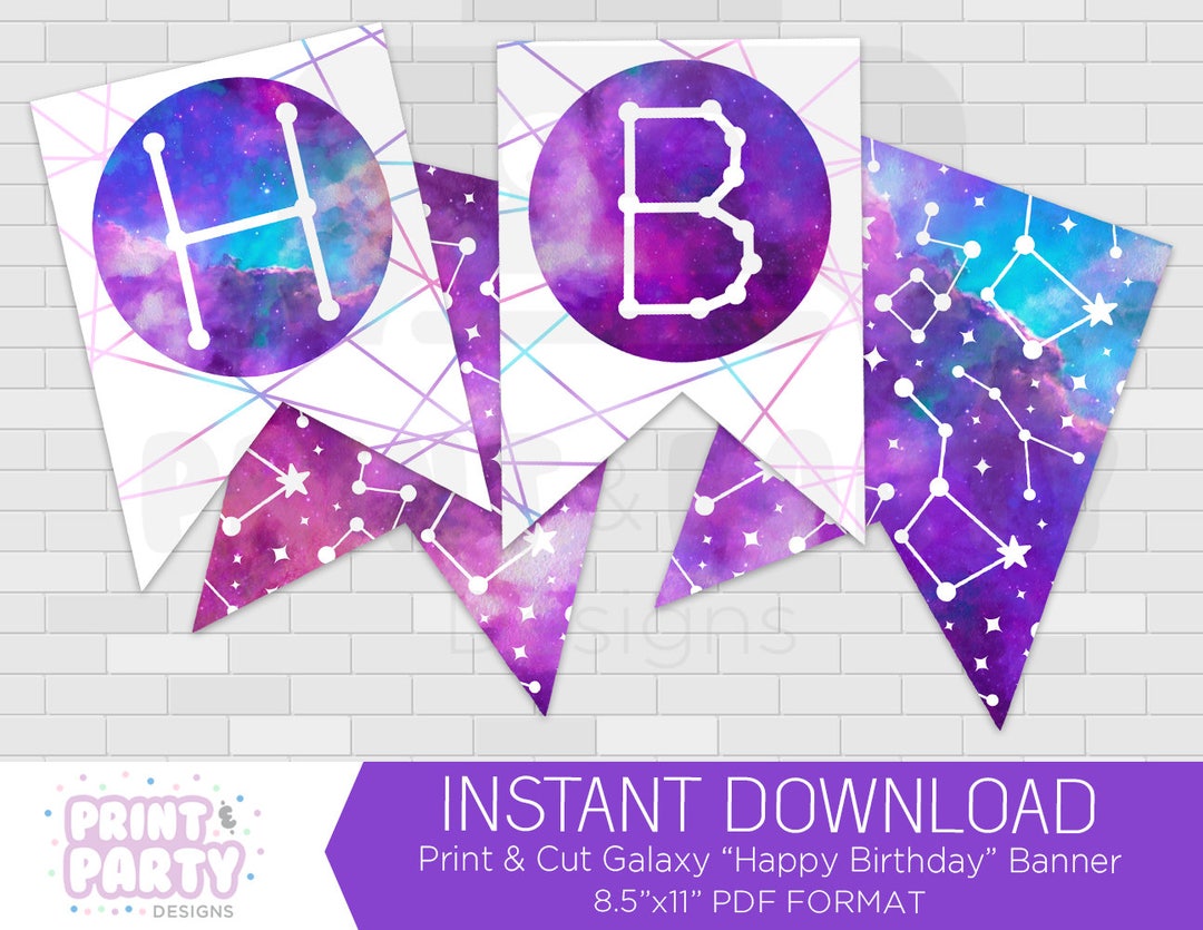 Printable Galaxy Happy Birthday Banner, Galaxy Birthday Party, Teen ...