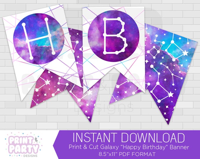 Printable Galaxy Happy Birthday Banner Galaxy Birthday Party | Etsy