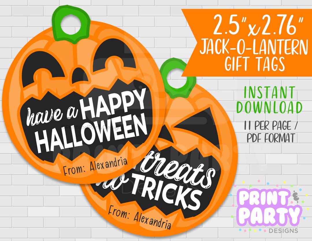 Printable Pumpkin Halloween Gift Tags, Kids Halloween Party Favor ...