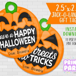 Printable Pumpkin Halloween Gift Tags, Kids Halloween Party Favor ...