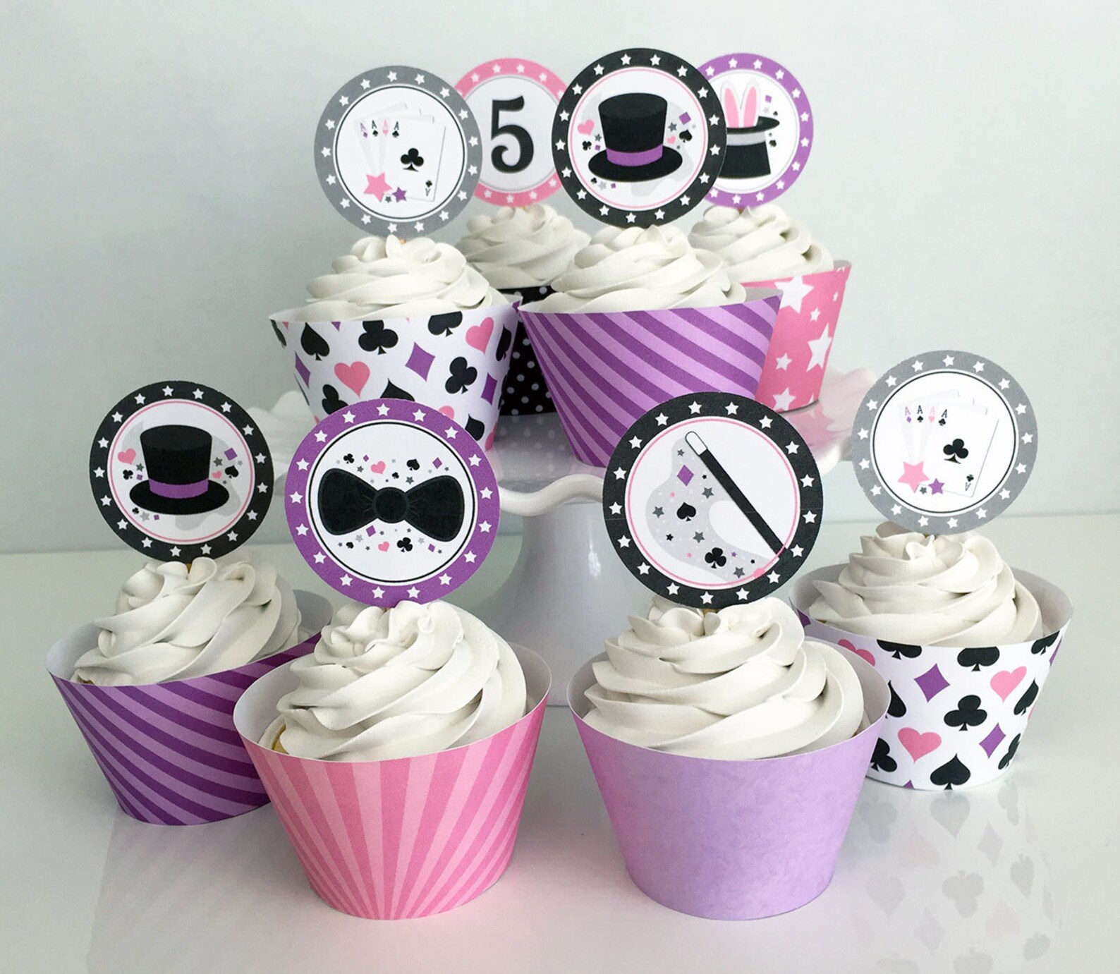 Cupcake Toppers & Wrappers Pink and Purple Magic Theme - Etsy