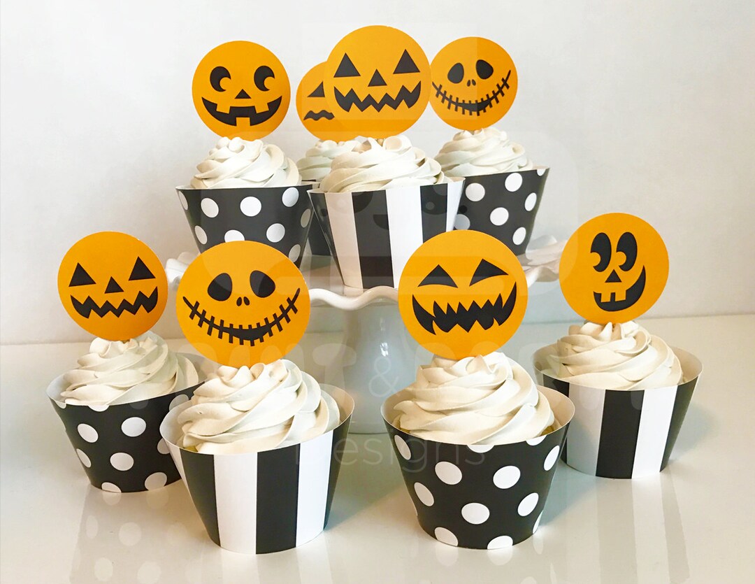 Printable Jack O Lantern Halloween Cupcake Toppers and Wrappers, Kid's ...