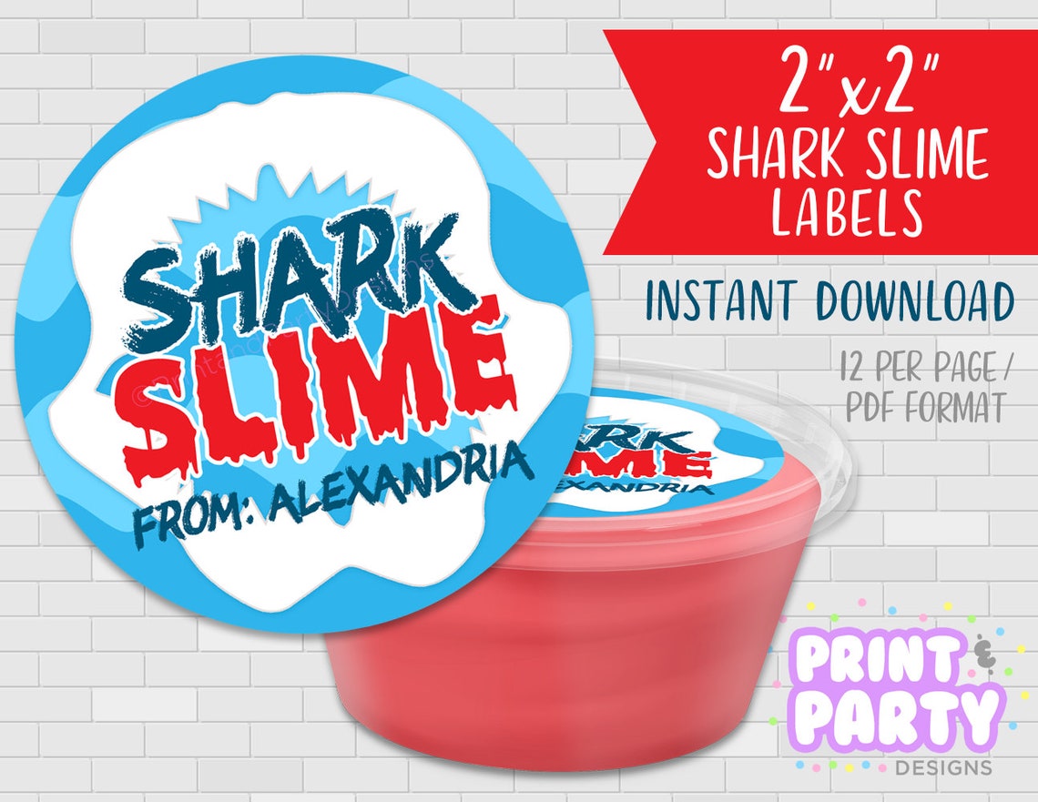 Printable Shark Slime Container Labels, Shark Party Favor Tags, Ocean ...
