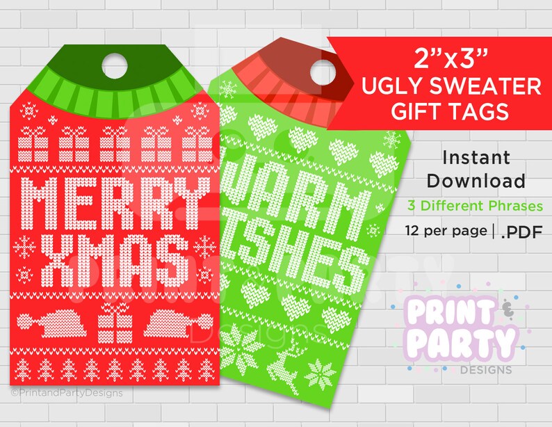 Printable Ugly Christmas Sweater Gift Tags Tacky Sweater Gift - Etsy