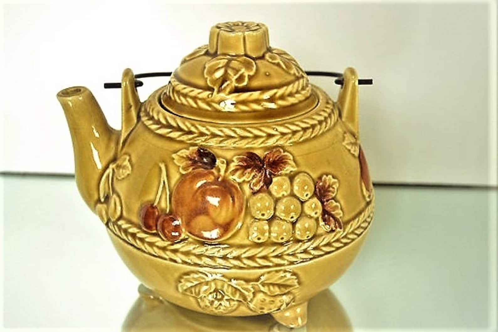 Vintage Fall Gold Harvest Ceramic Teapot - Etsy