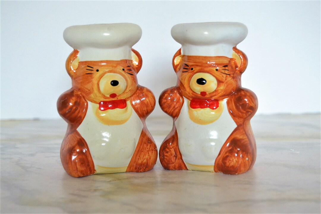 Vintage Chef Teddy Bear Salt and Pepper Shakers - Etsy