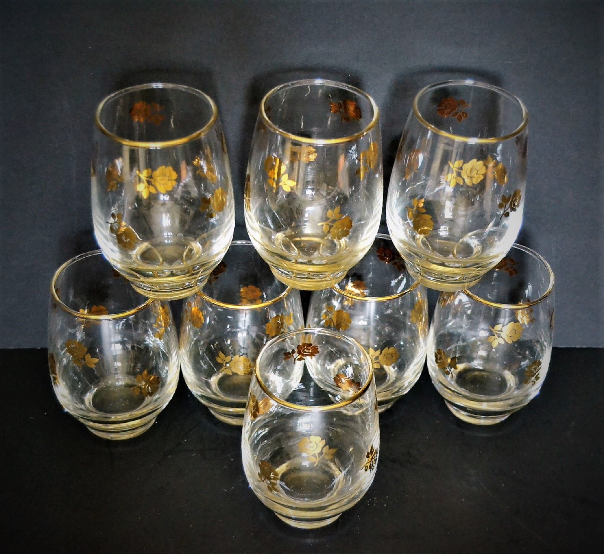 Gold Rose Provincial Roly Poly Glasses From Libbey - Etsy