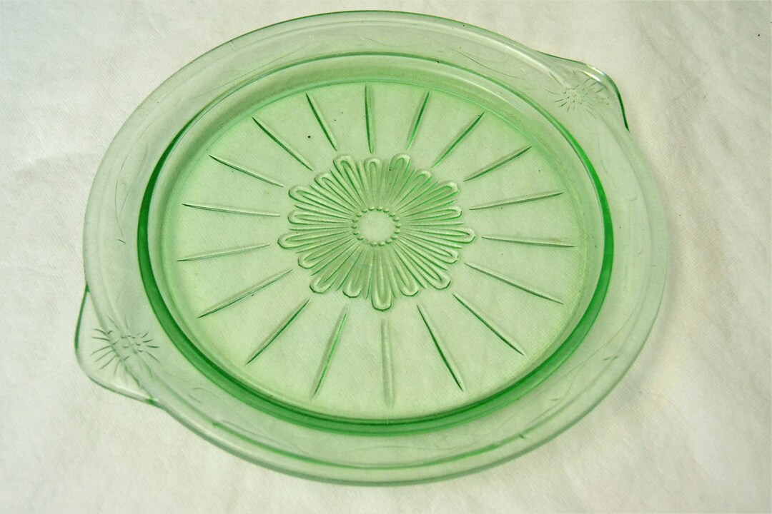 Antique Vaseline Glass Cake Plate, Tendril Green From US Glass - Etsy