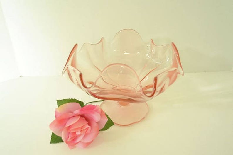 Pink Glass Compote Fruit Bowl | Etsy