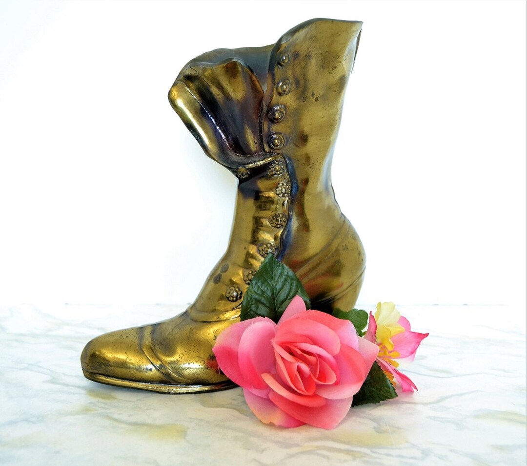 Vintage Brass Victorian Boot Vase - Etsy