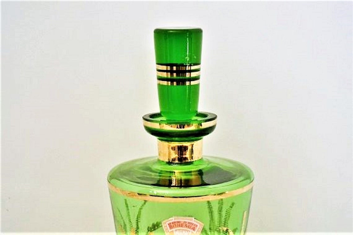 Green Bohemian Glass Decanter with Shot Glasses | Etsy