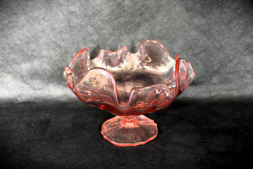 Pink Glass Compote Fruit Bowl - Etsy