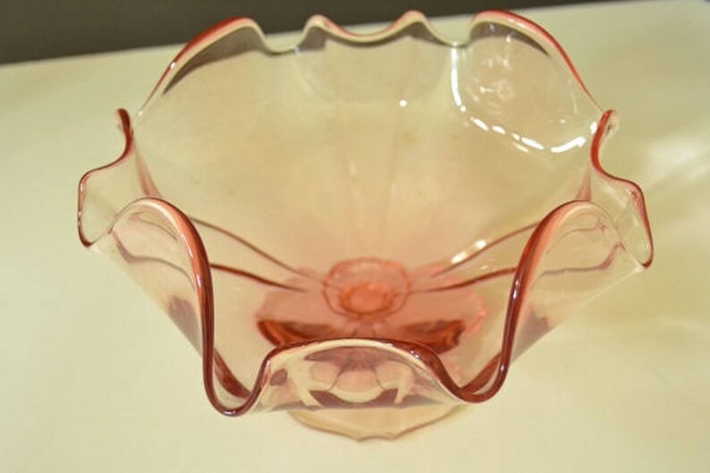 Pink Glass Compote Fruit Bowl - Etsy