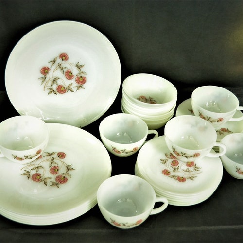 Fire King Dinnerware Set 30 Pieces Fleurette Pattern - Etsy