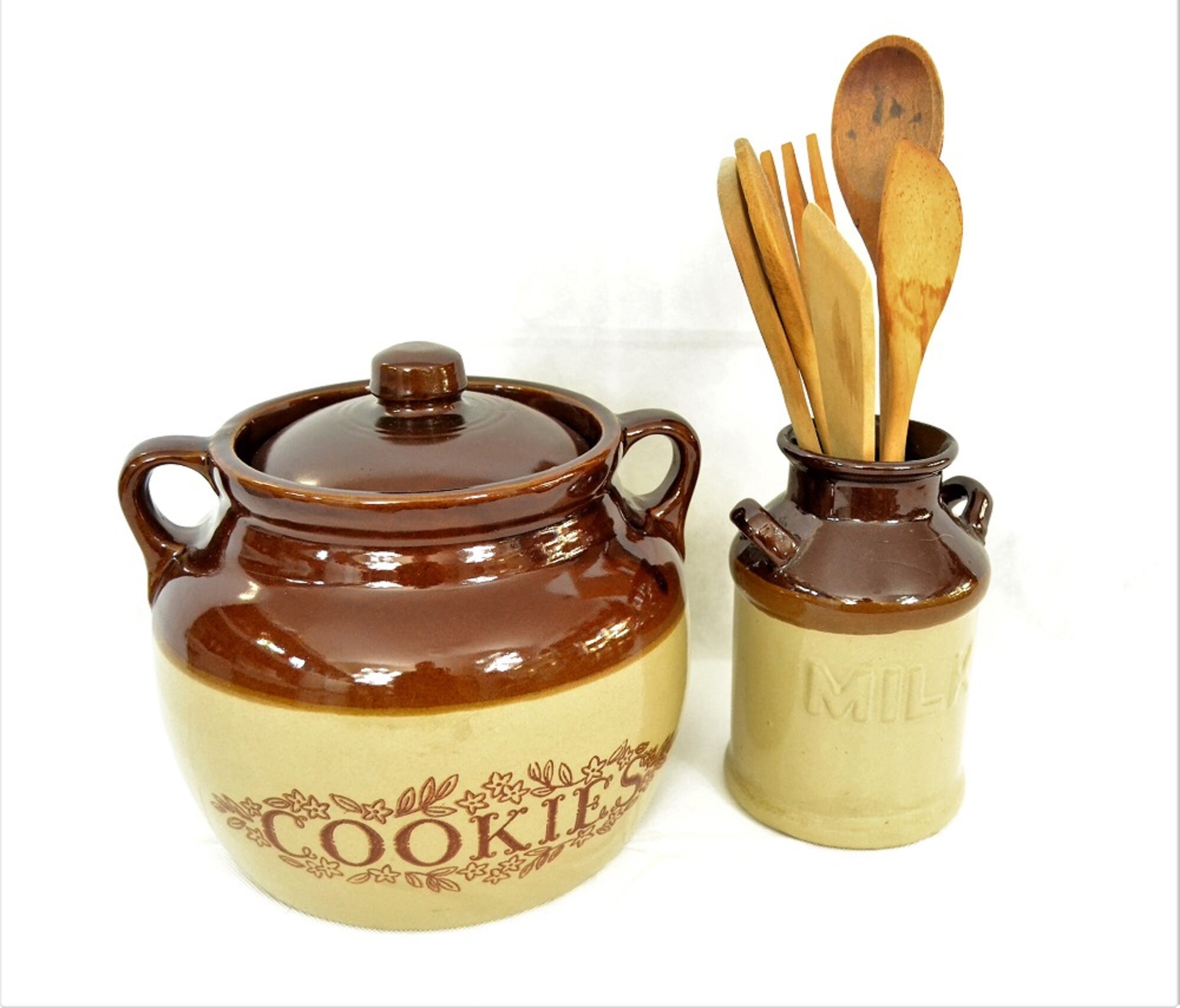 Western Cookie Jar and Stoneware Jar With Wood Cooking - Etsy