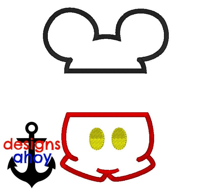 Mr Mouse Split Mickey Mouse Head With Buttons and Ears Applique Design ...