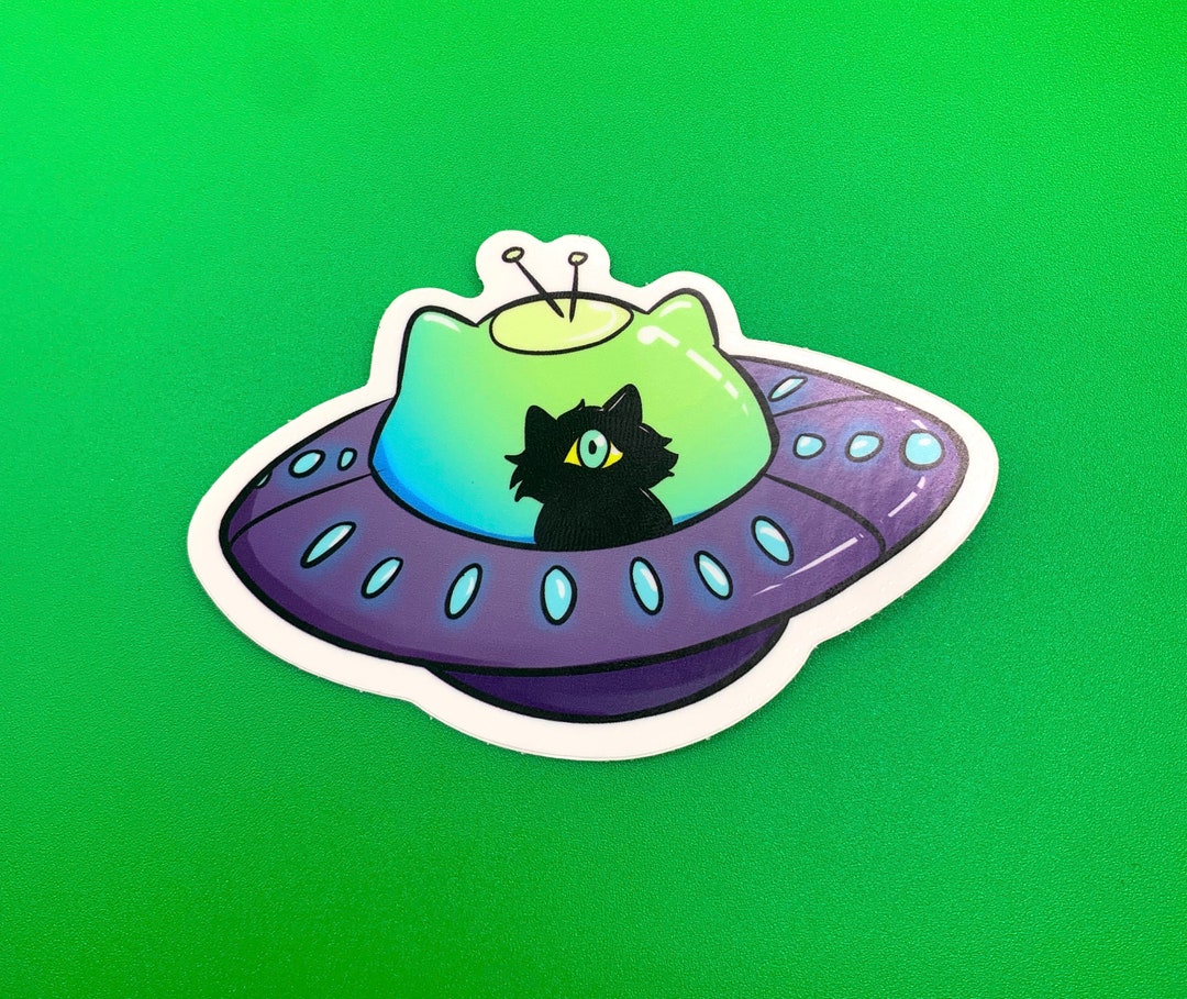 Alien Kitty Cryptid Sticker - Eldritch Beans Black Cat Paranormal Scifi ...
