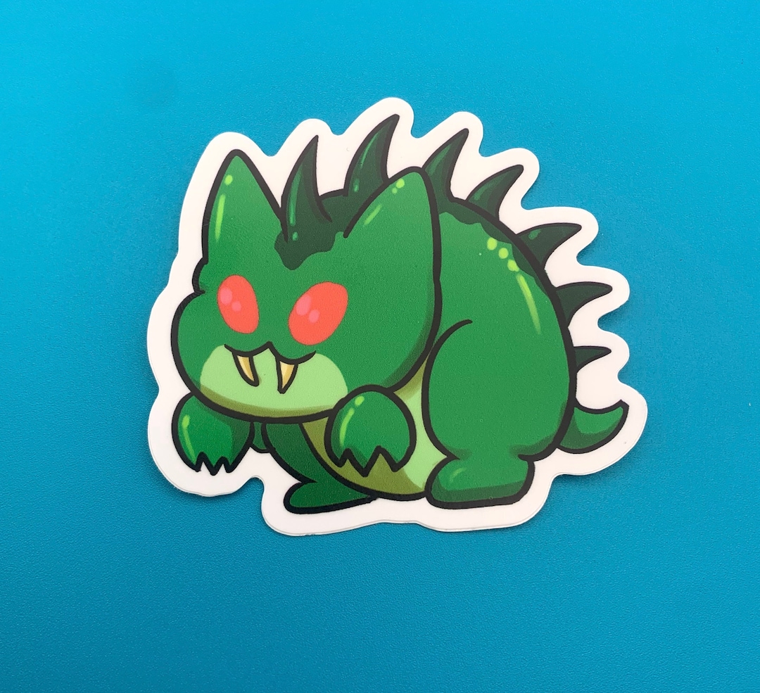 Chupacatbra Cryptid Kitty Sticker - Eldritch Beans Green Cat Monster ...