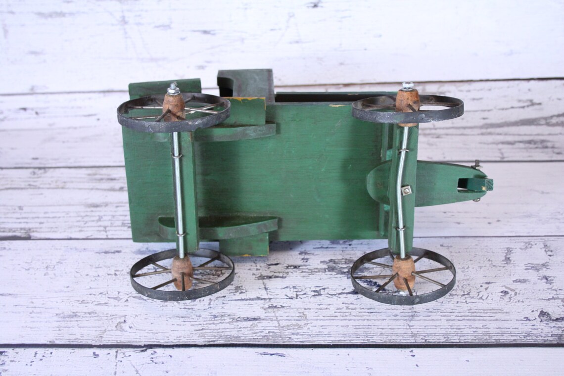 Vintage Solid Wood Train Toy Pull Car Classic Green Railroad | Etsy